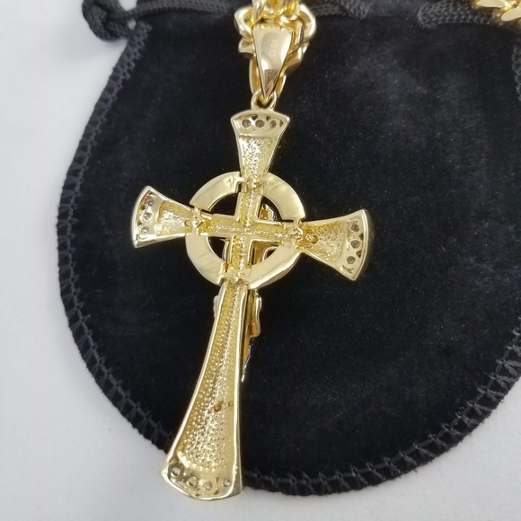 Accessories | 26 Cuban Link Crucifix 14k Gold Solid Silver | Poshmark